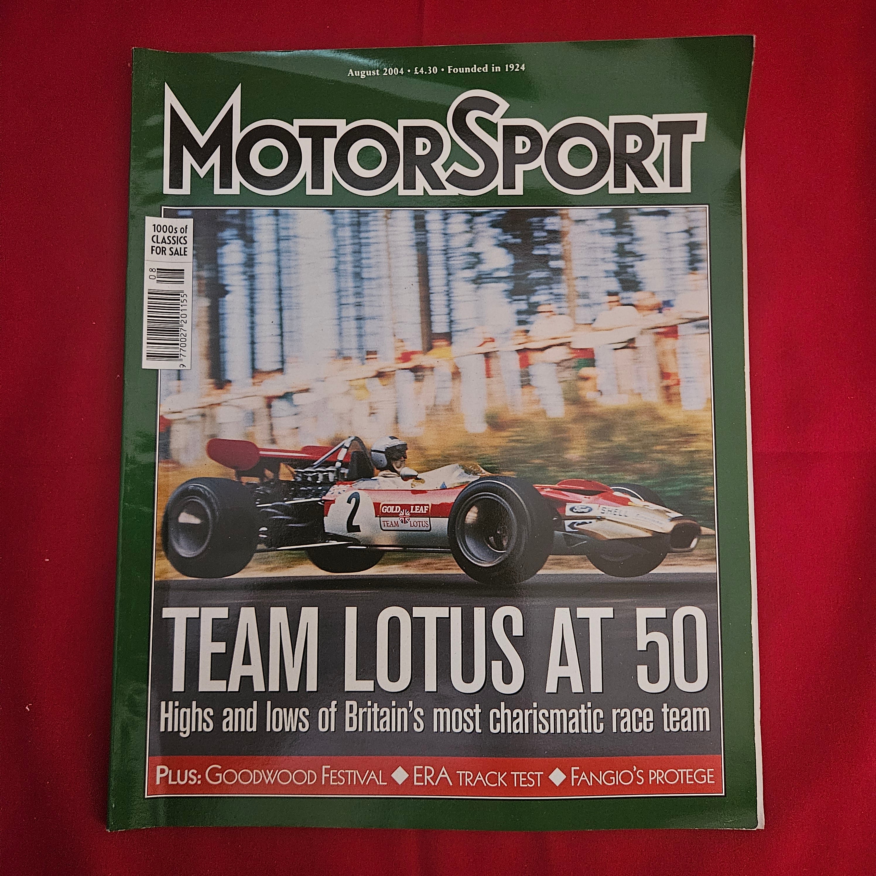 Motor Sport Magazine August 2004 (1201) Team Lotus 50th Anniversary Mi ...